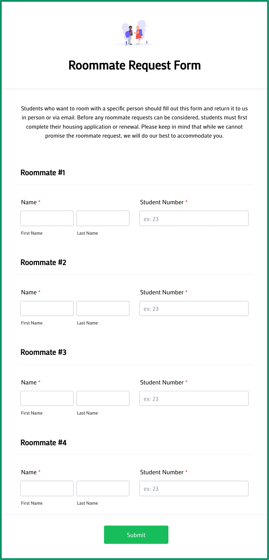 Roommate Request Form Template | Jotform