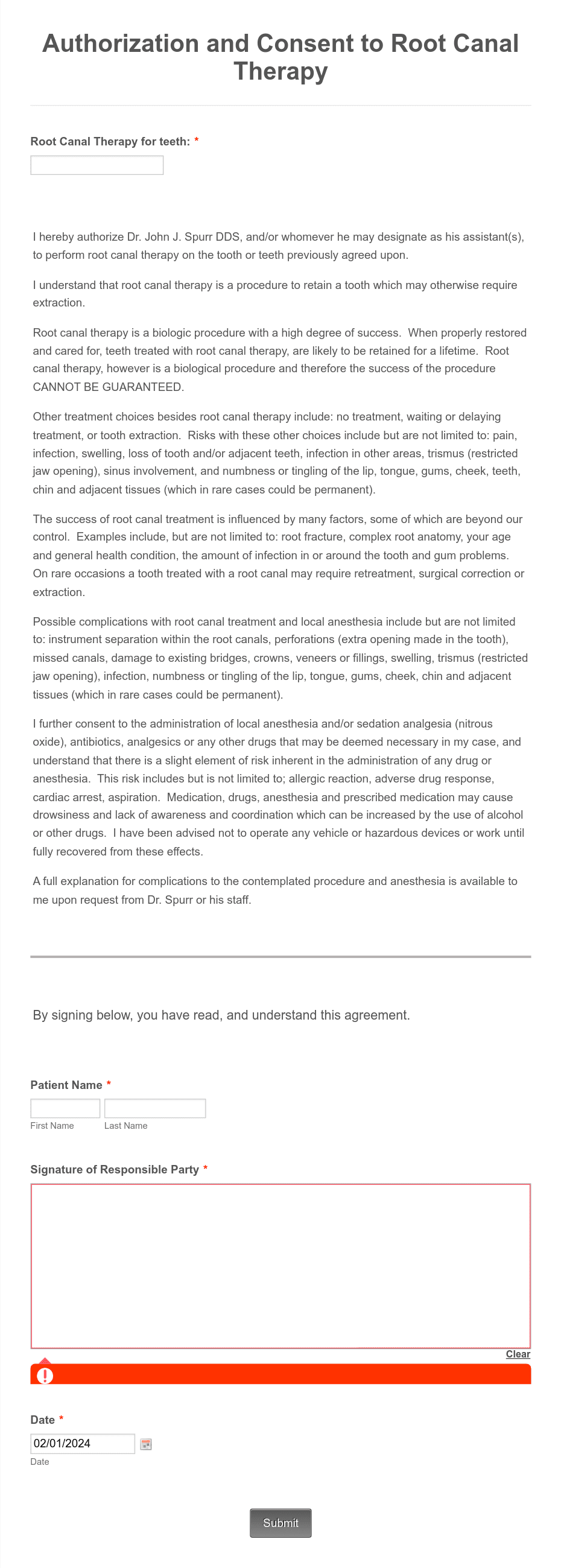 Root Canal Therapy Consent Form Template | Jotform