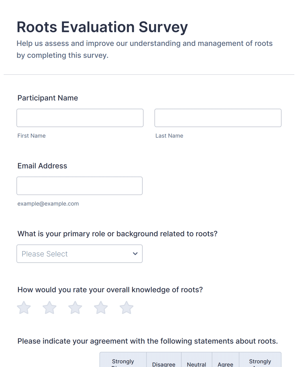 Roots Evaluation Survey Form Template | Jotform