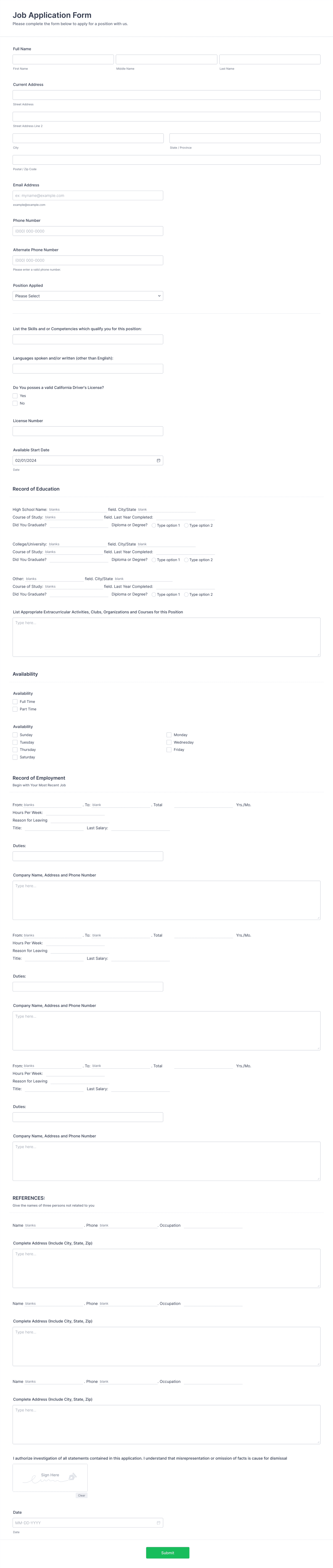 ROP Job Application Form Template | Jotform