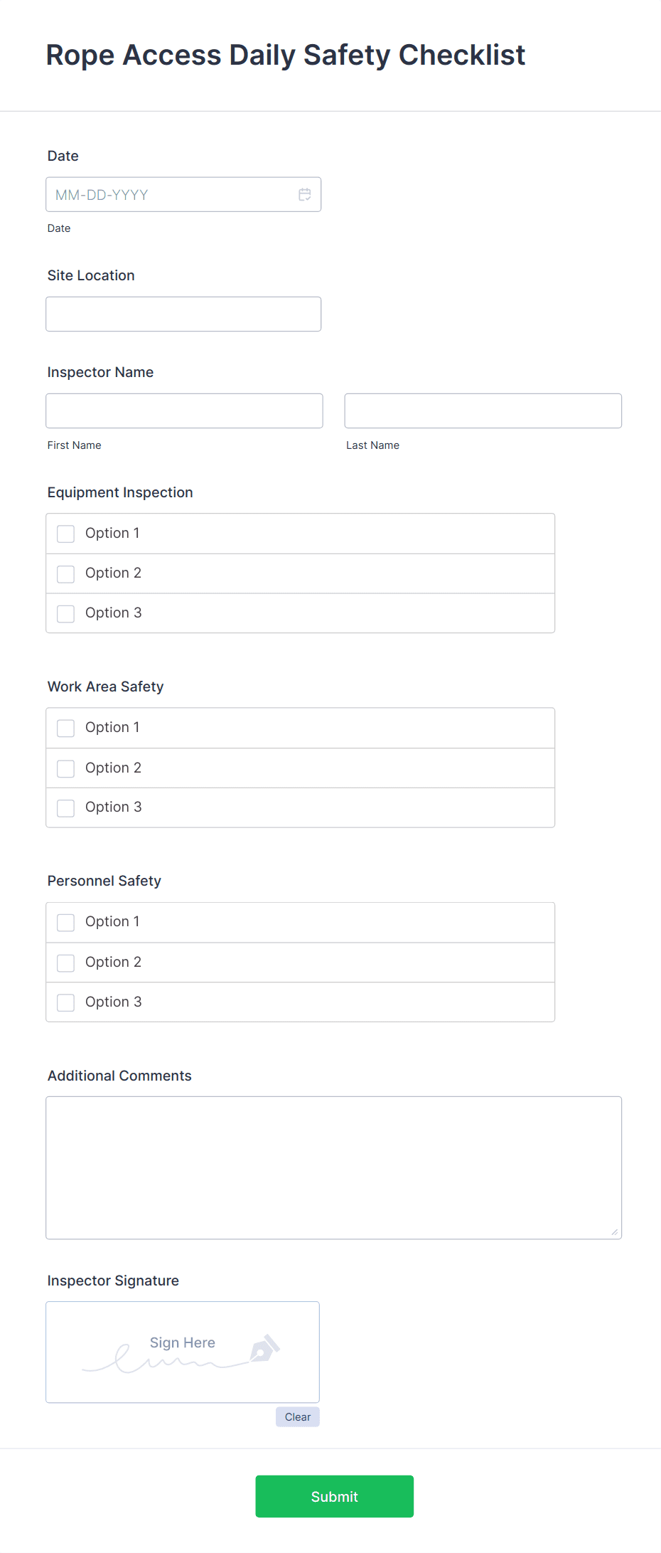 Rope Access Daily Safety Checklist Form Template | Jotform