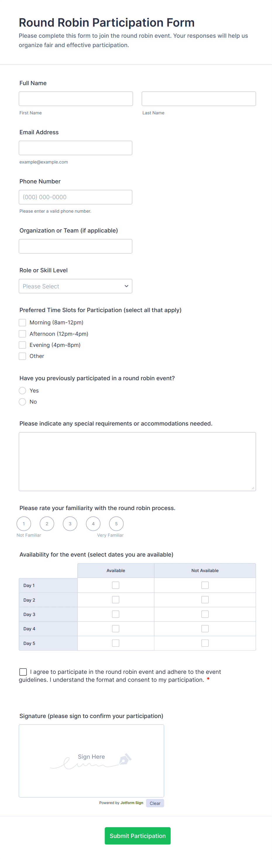 Round Robin Participation Form | Jotform