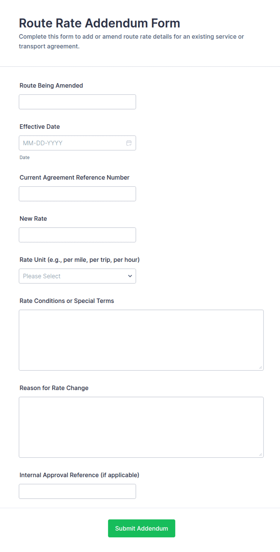 Route Rate Addendum Form Template | Jotform