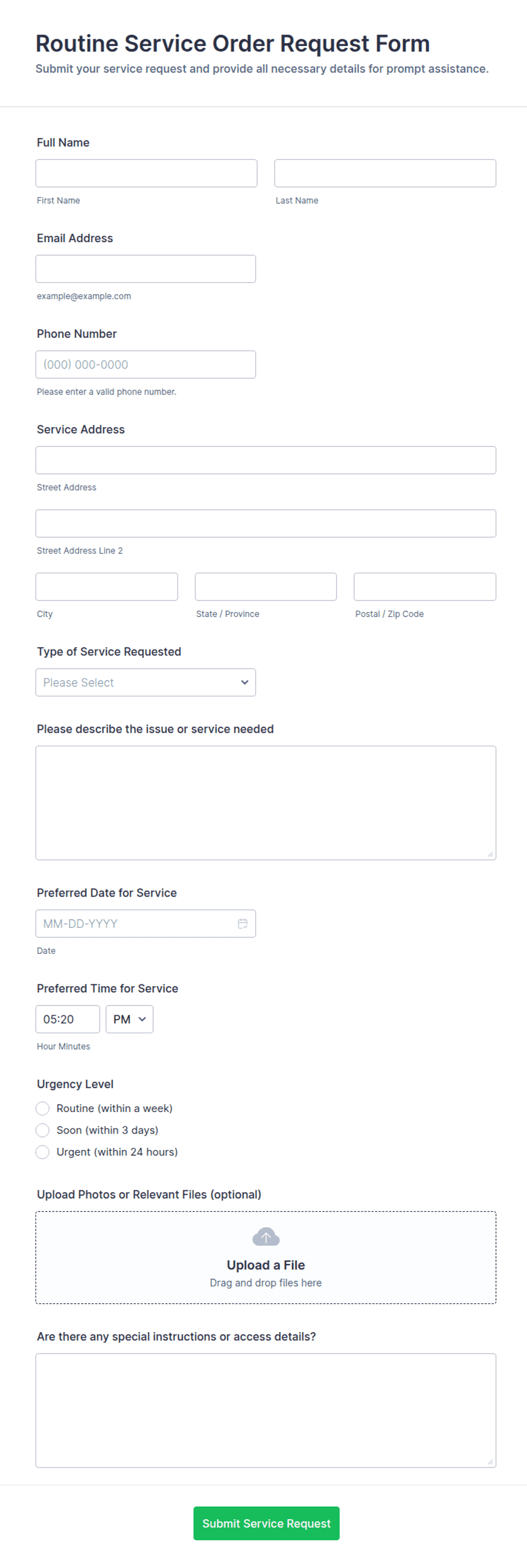 Routine Service Order Request Form Template | Jotform