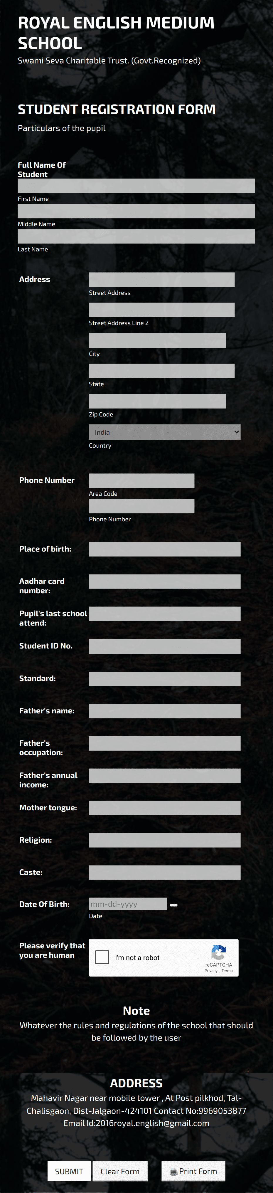 Royal English Medium School Registration Form Template | Jotform