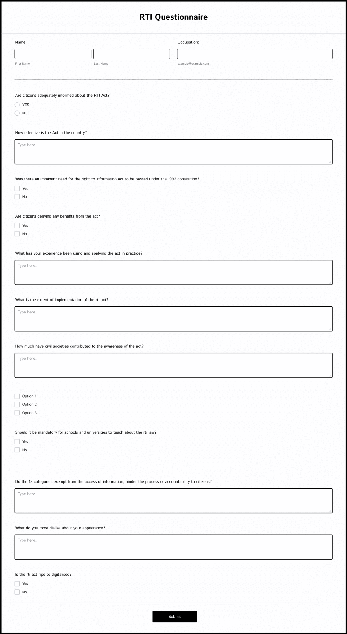 RTI Questionnaire Form Template | Jotform