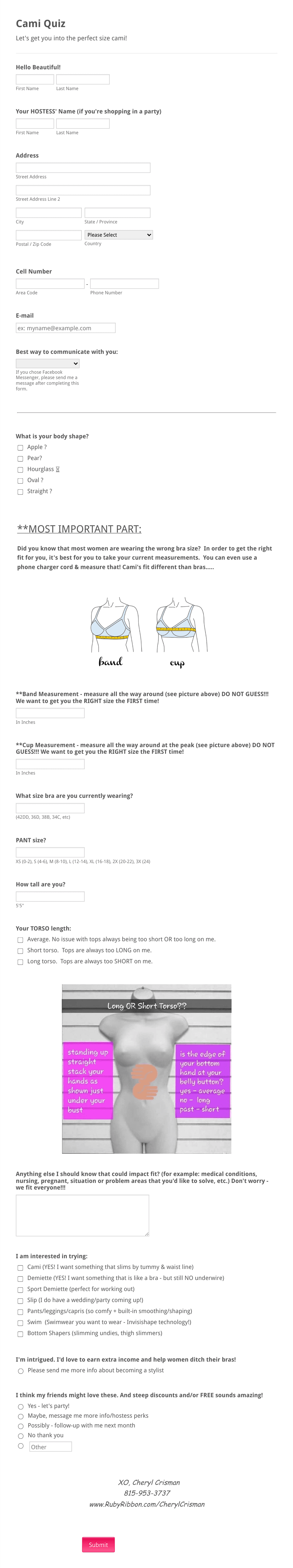 Ruby Ribbon Cami Quiz Form Template | Jotform