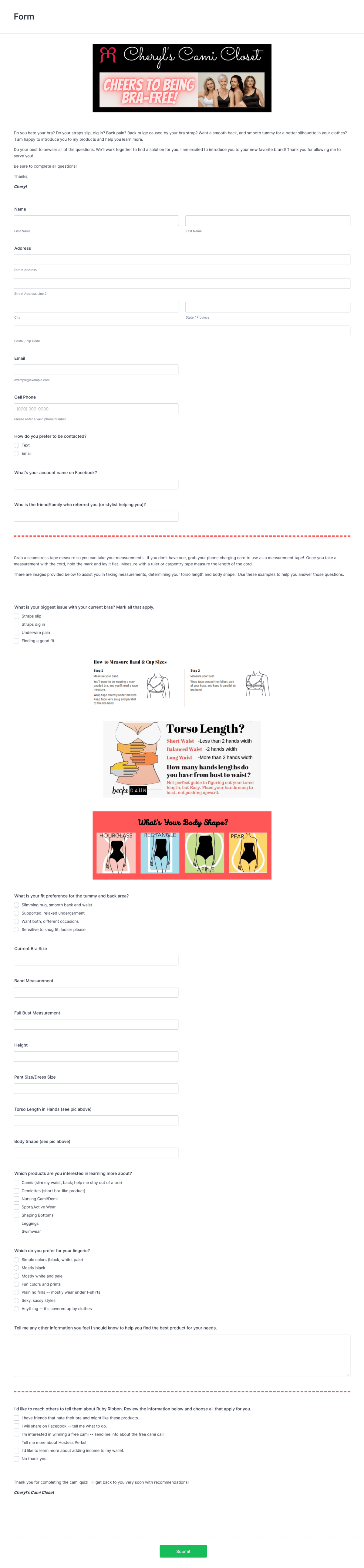 Ruby Ribbon Sizing Form (Newberry) Form Template | Jotform