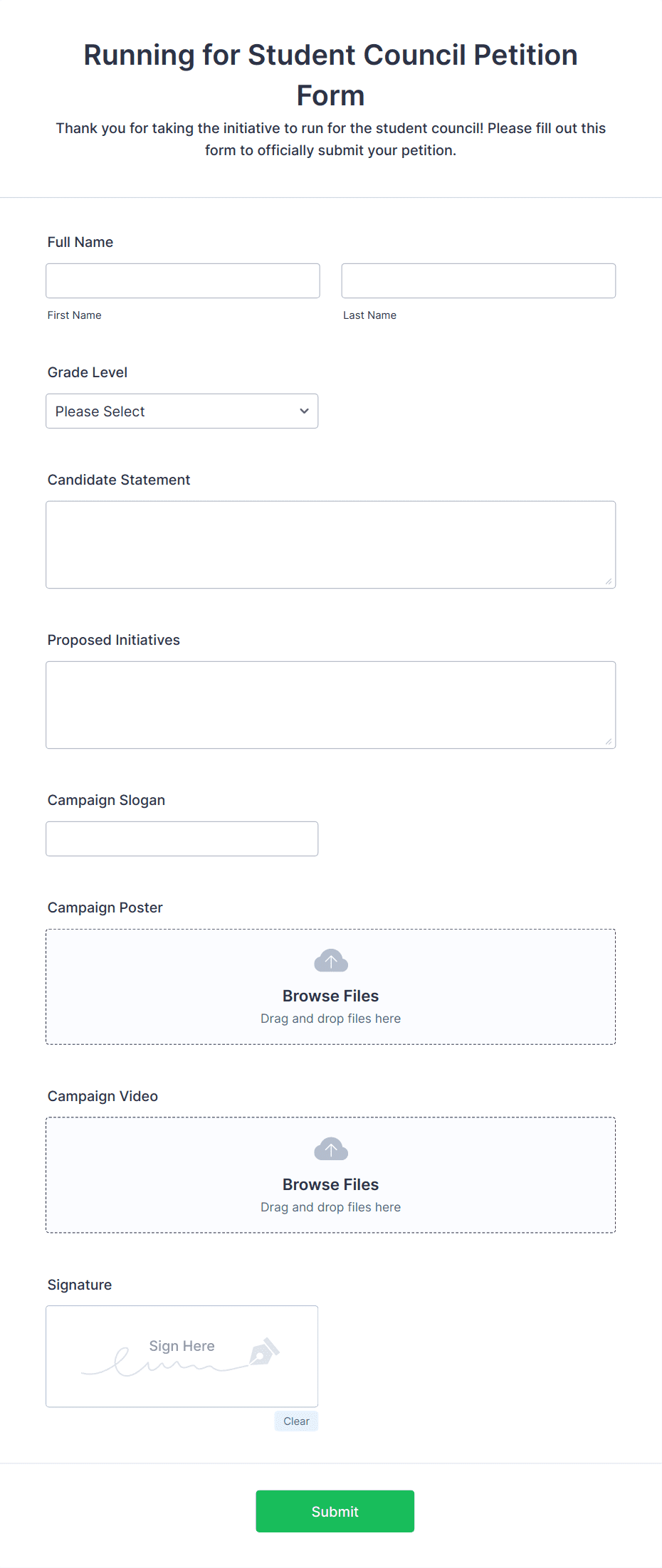 Running for Student Council Petition Form Template | Jotform