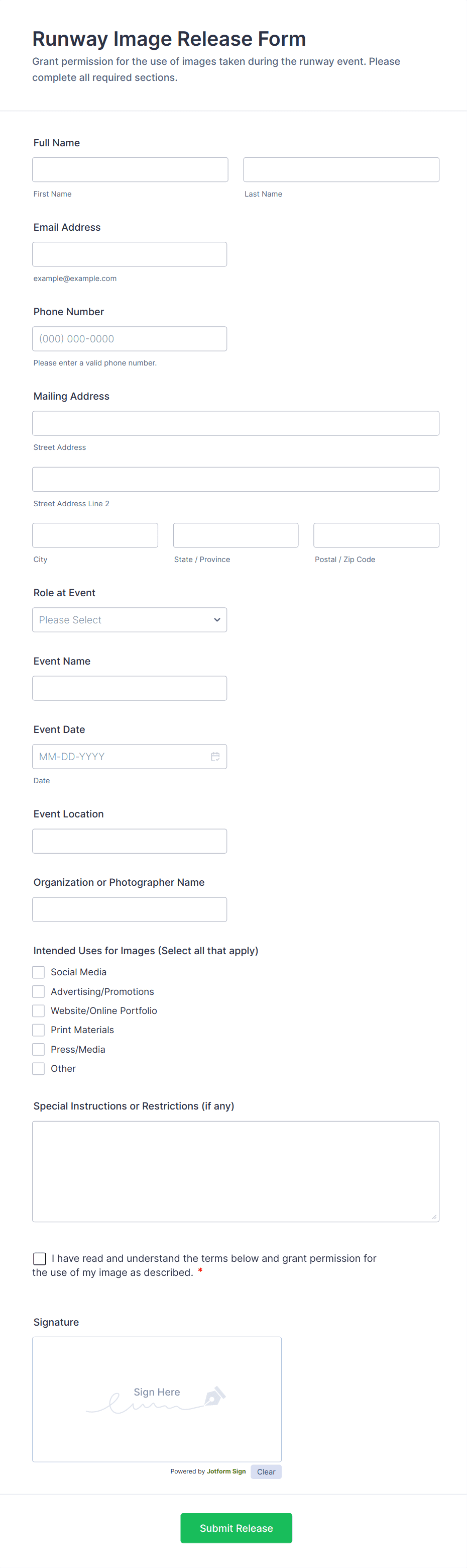 Runway Image Release Form Form Template | Jotform
