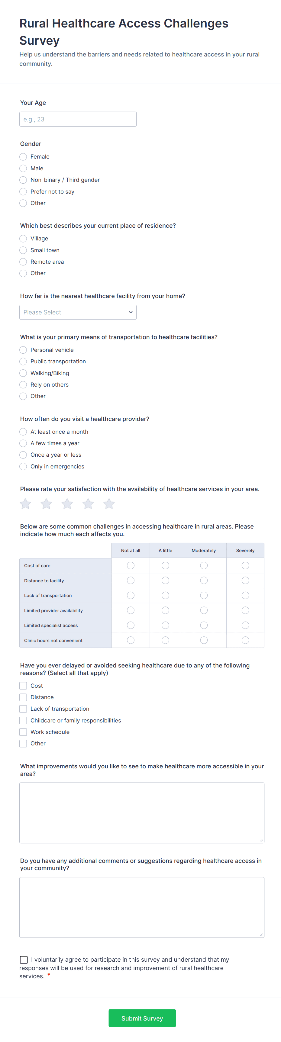 Rural Healthcare Access Challenges Survey Form Template | Jotform