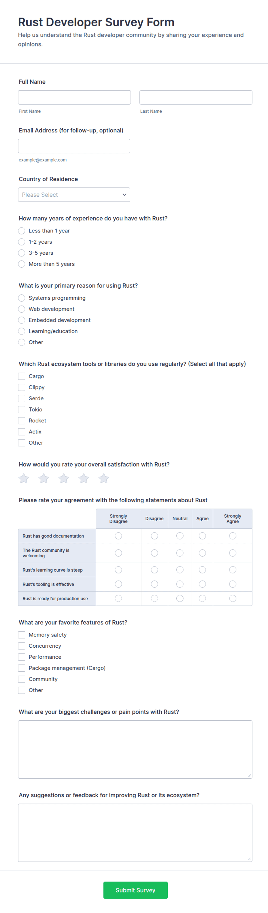 Rust Developer Survey Form Template | Jotform