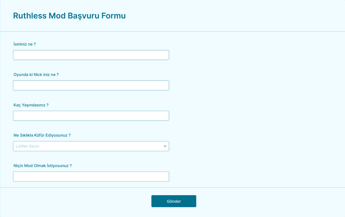 Ruthless Mod Başvuru Formu Örneği | Jotform