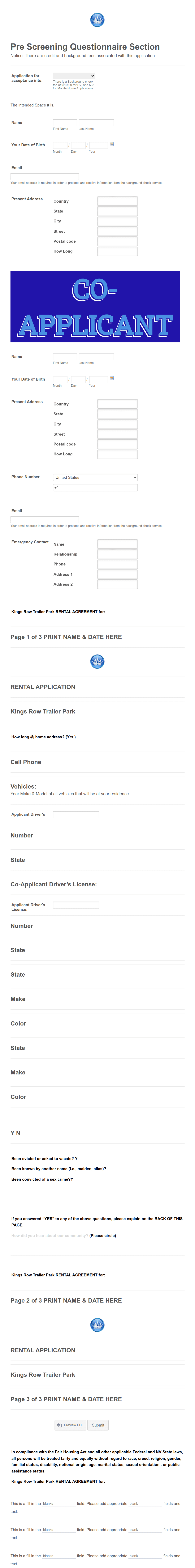 Rv Space Rental Application Form Template | Jotform