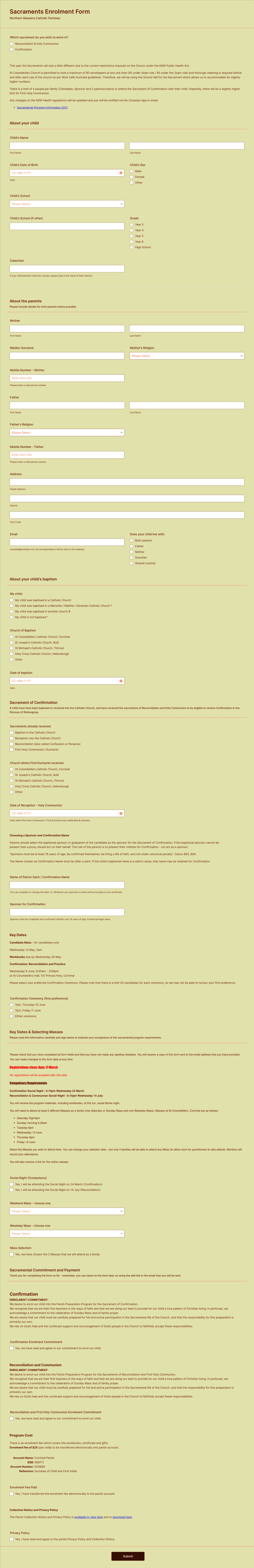 Sacraments Enrolment Form Template | Jotform
