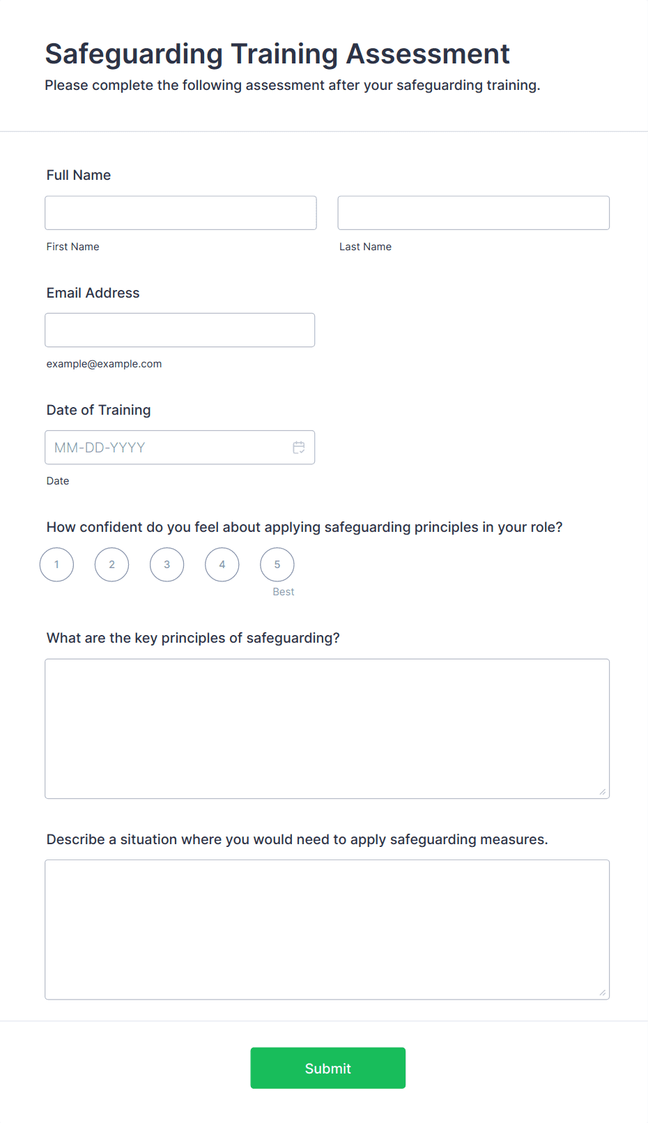 Safeguarding Training Assessment Form Template | Jotform