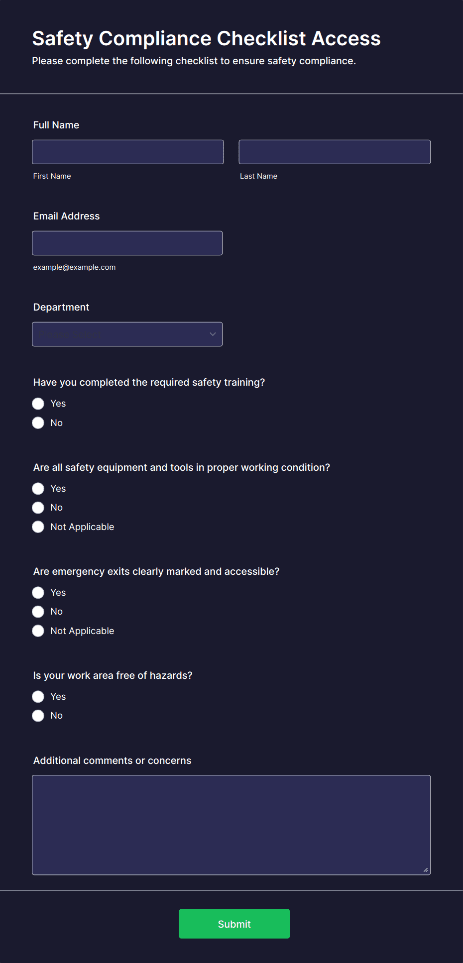 Safety Compliance Checklist Access Form Template | Jotform