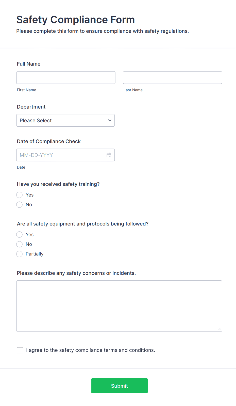 Safety Compliance Form Template | Jotform