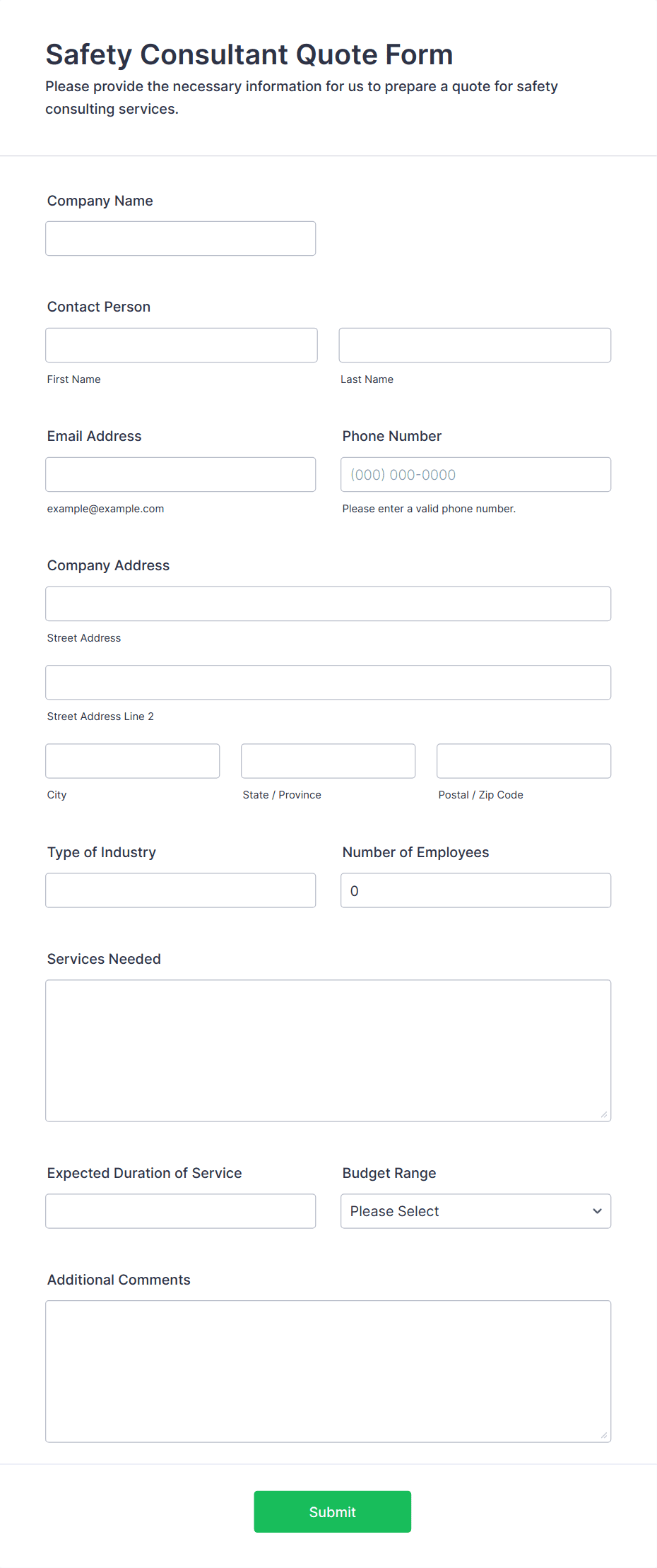 Safety Consultant Quote Form Template | Jotform