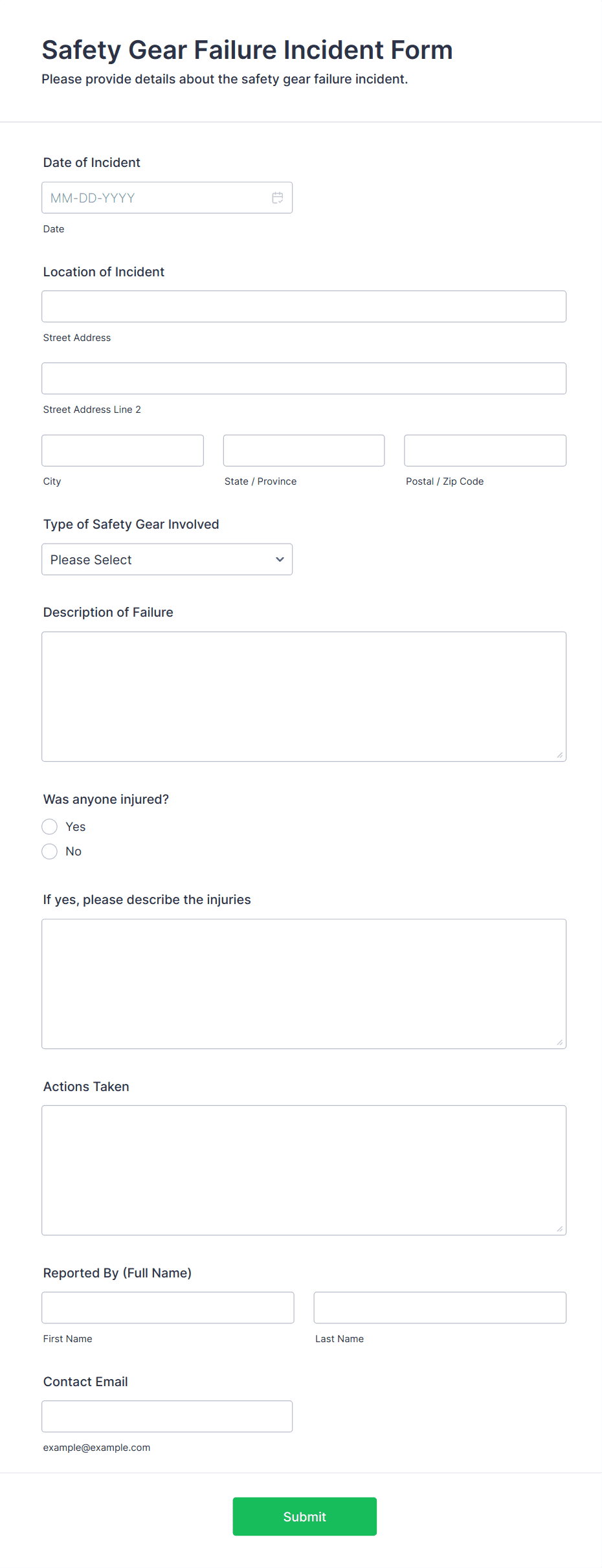 Safety Gear Failure Incident Form Template | Jotform