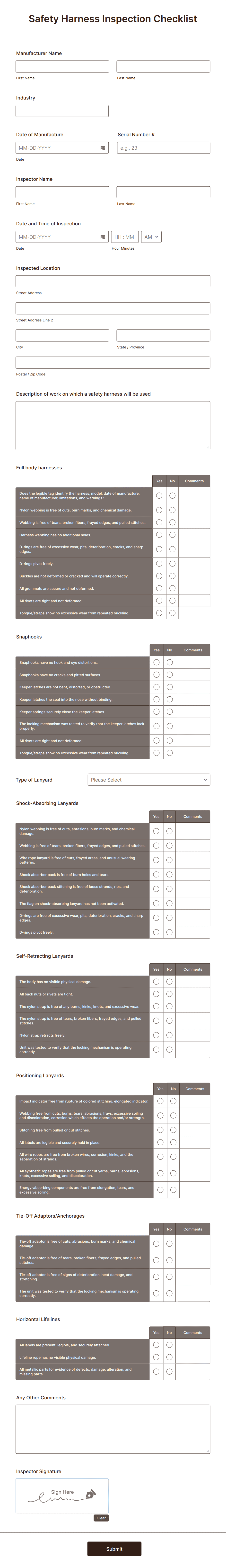 Safety Harness Inspection Checklist Form Template | Jotform