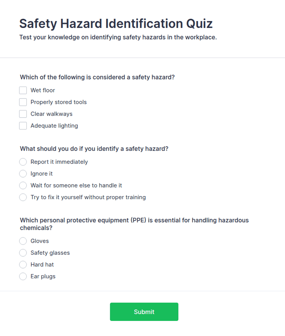 Safety Hazard Identification Quiz Form Template | Jotform