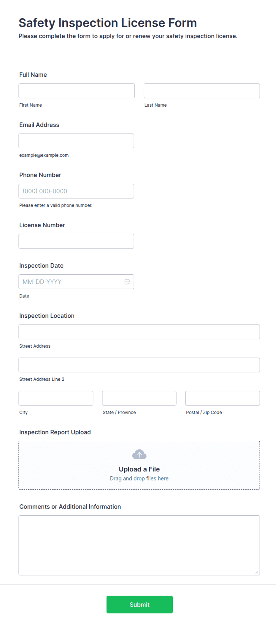 Safety Inspection License Form Template | Jotform