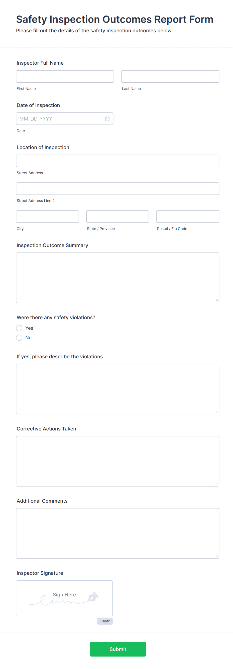 Safety Inspection Outcomes Report Form Template | Jotform