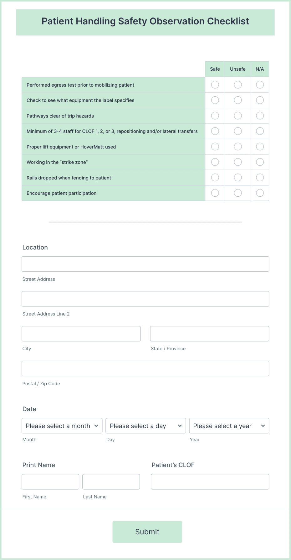 Safety Observation Checklist Form Template | Jotform