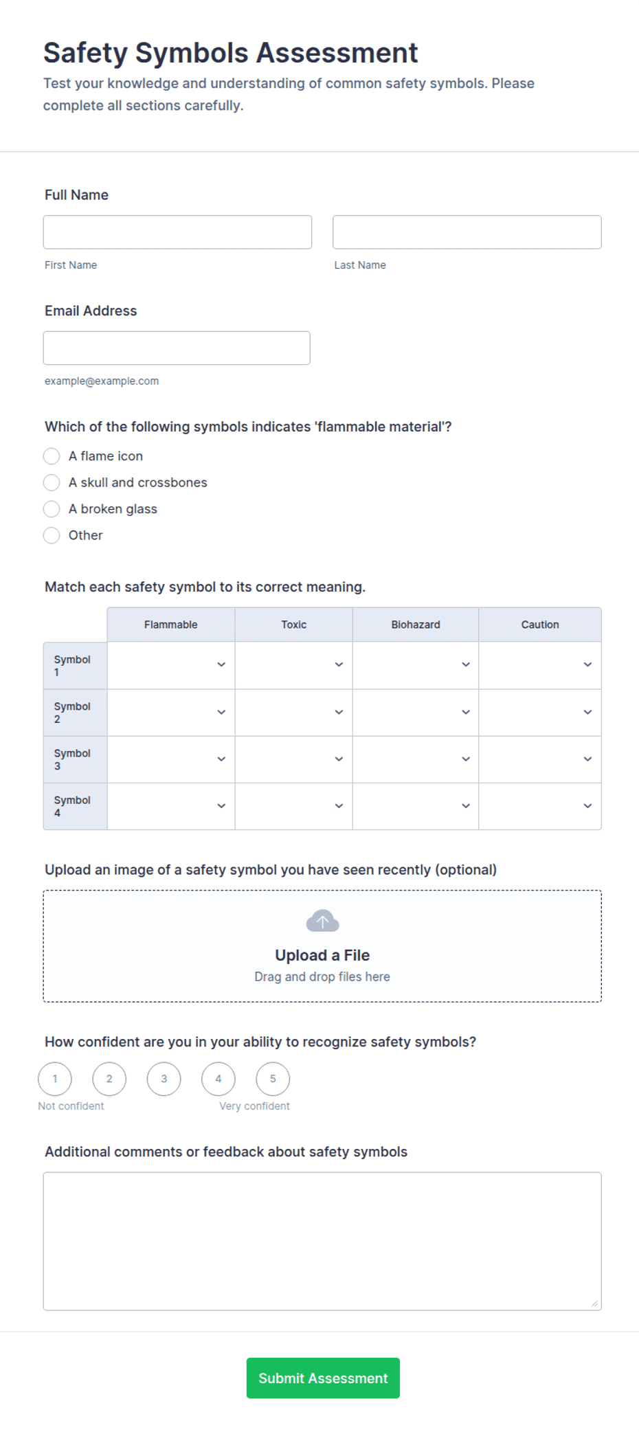 Safety Symbols Assessment Form Template | Jotform