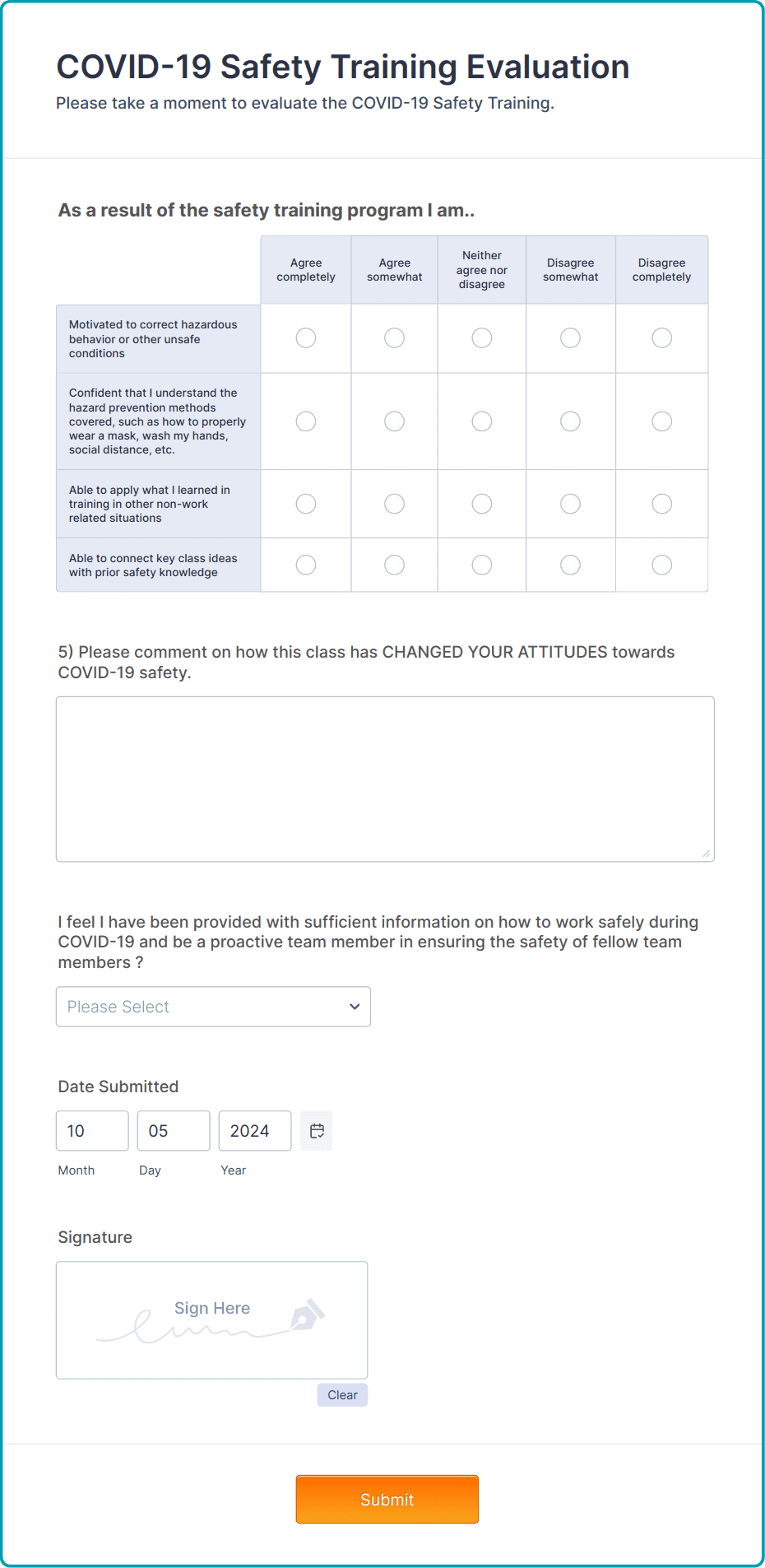 Safety Training Evaluation Form Template | Jotform