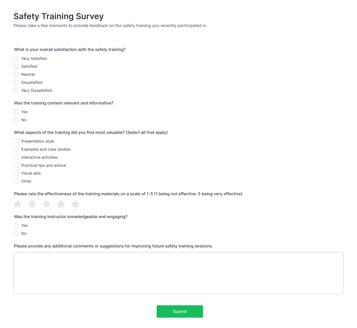 Safety Training Survey Form Template | Jotform