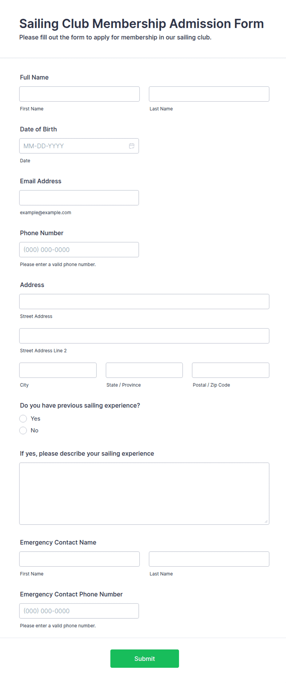 Sailing Club Membership Admission Form Template | Jotform