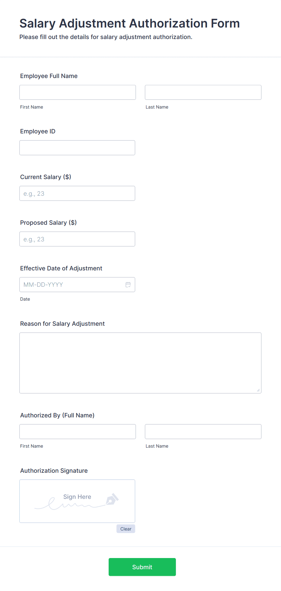 Salary Adjustment Authorization Form Template | Jotform