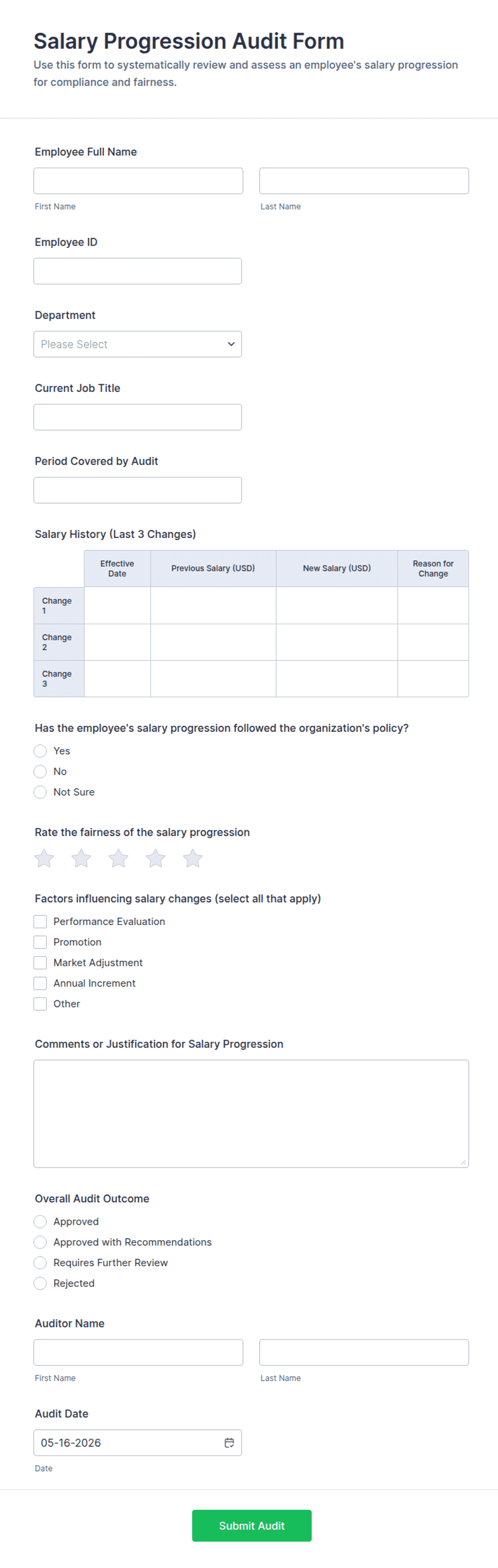Salary Progression Audit Form Template | Jotform