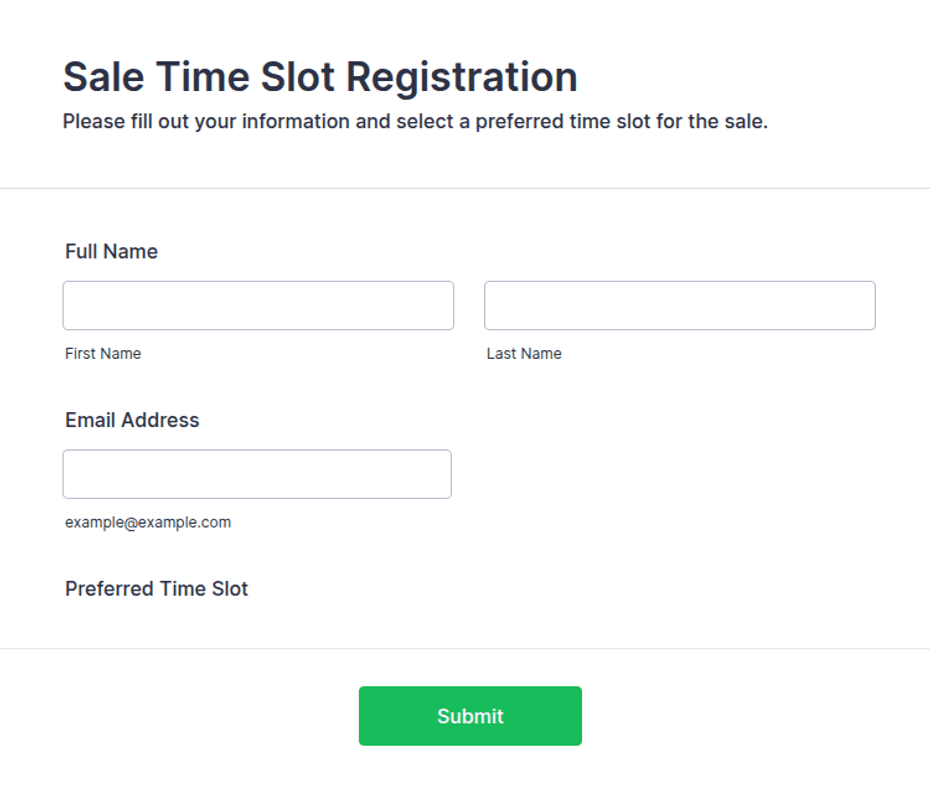 Sale Time Slot Registration Form Template | Jotform