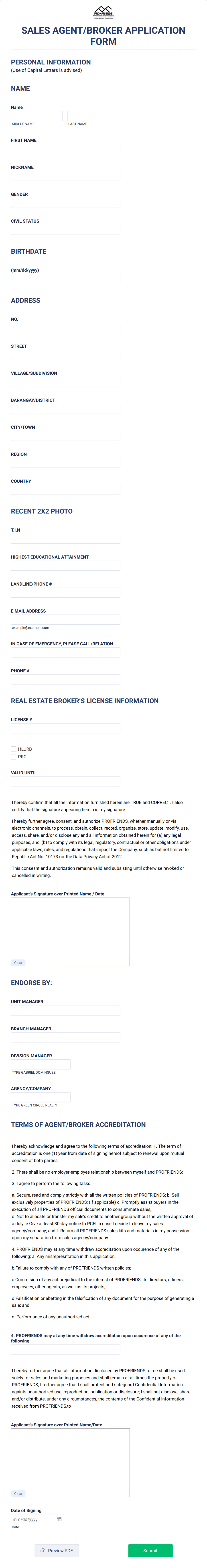 SALES AGENT/BROKER APPLICATION Form Template | Jotform