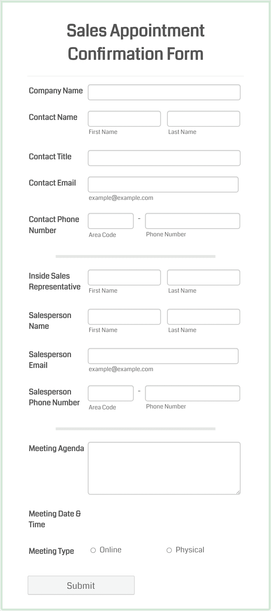 Sales Appointment Confirmation Form Template | Jotform
