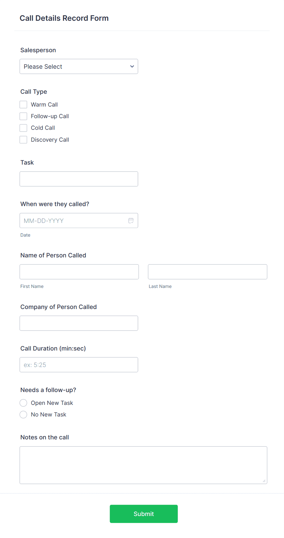 Call Details Record Form Template | Jotform