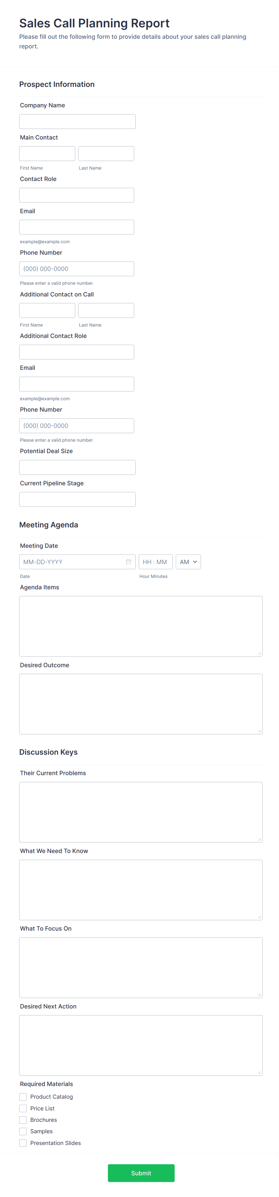 Sales Call Planning Report Form Template | Jotform