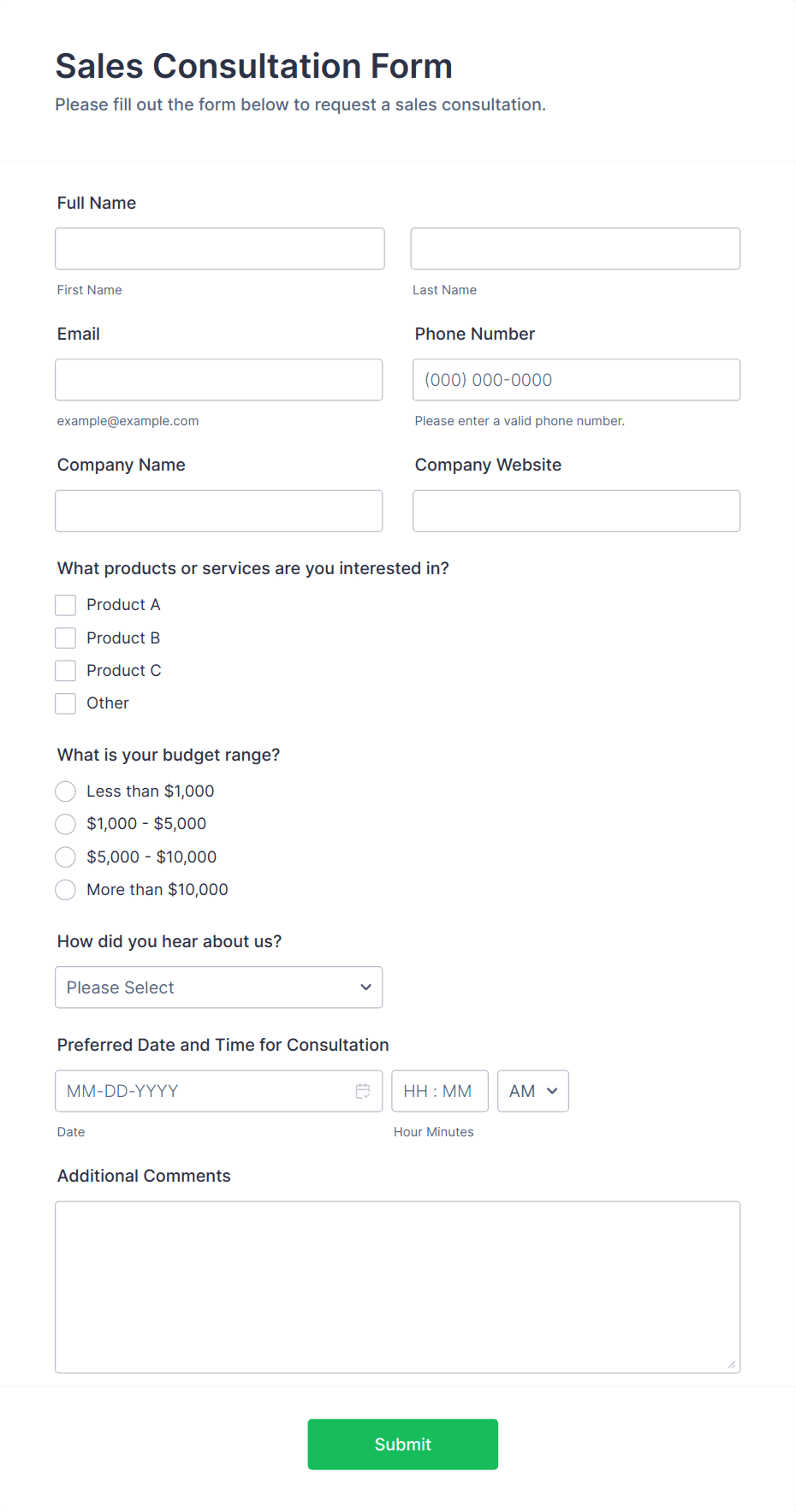 Sales Consultation Form Template | Jotform