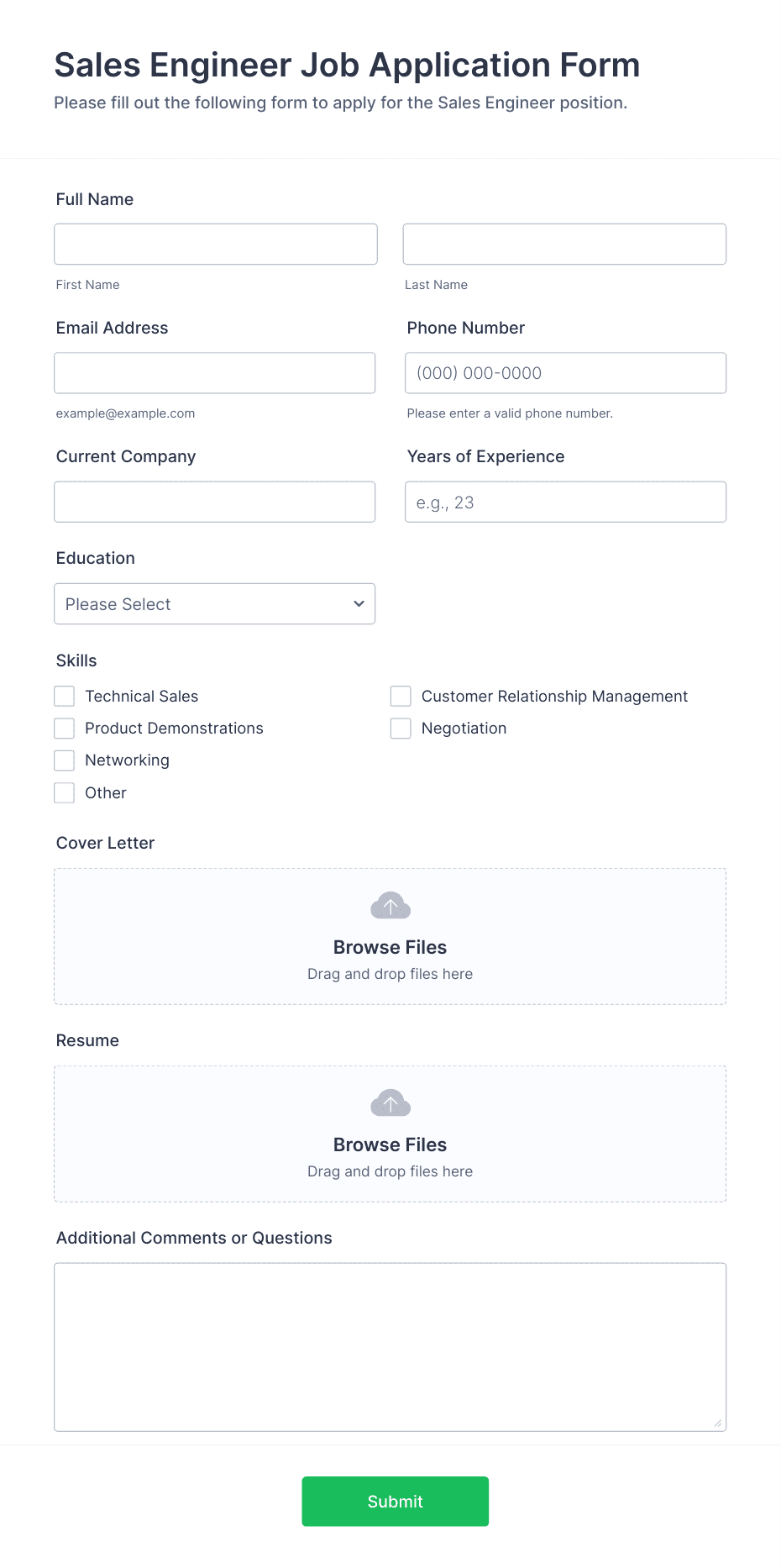 Sales Engineer Job Application Form Template | Jotform