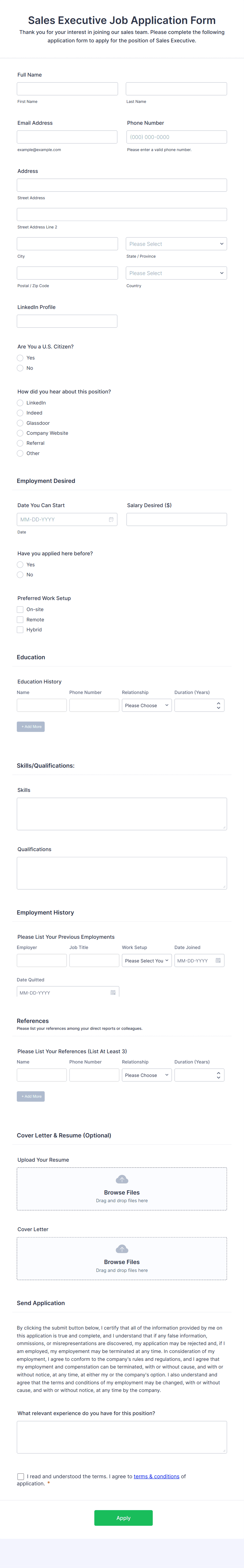 Sales Executive Job Application Form Template | Jotform