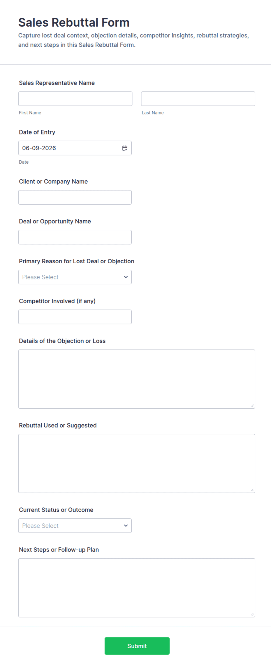 Sales Rebuttal Form Template | Jotform