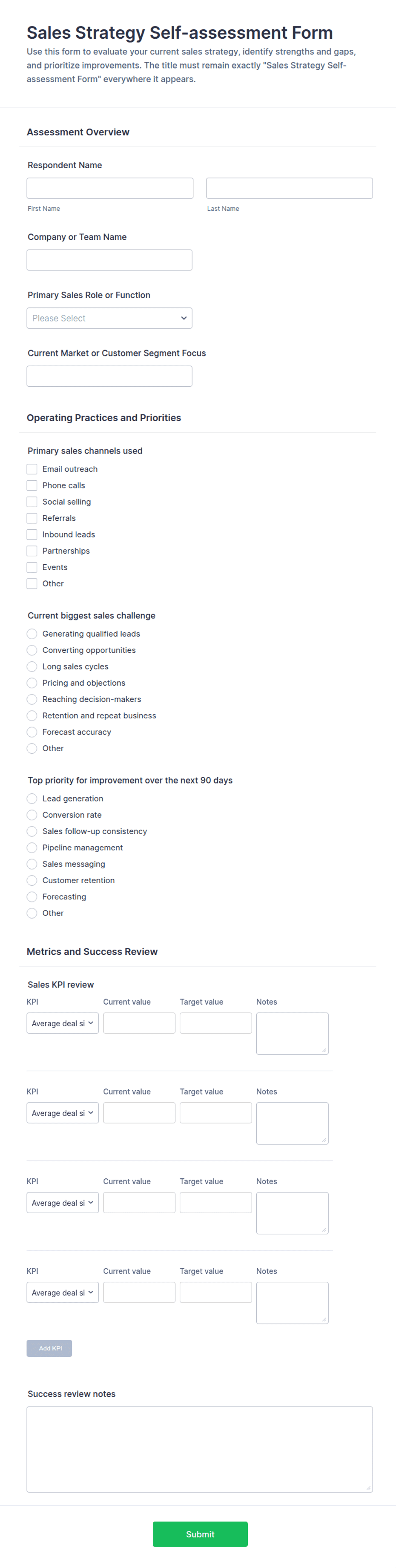 Sales Strategy Self-assessment Form Template | Jotform