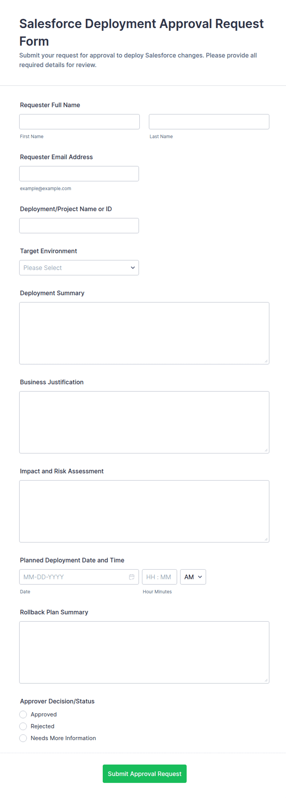 Salesforce Deployment Approval Request Form Template | Jotform