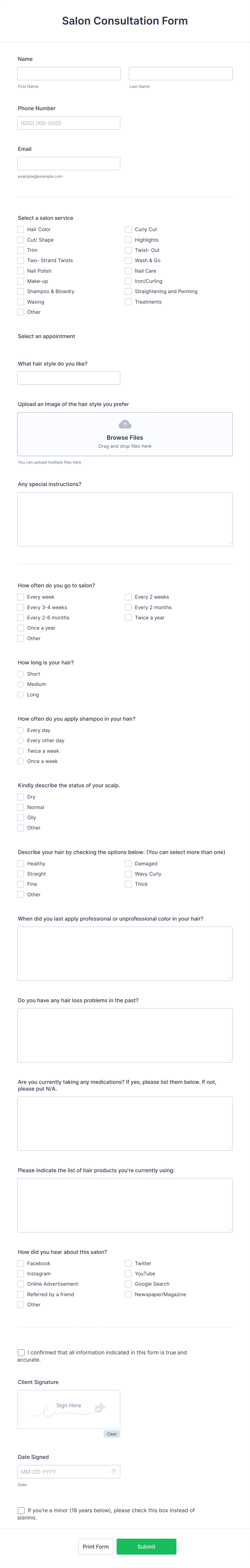 Salon Consultation Form Template | Jotform