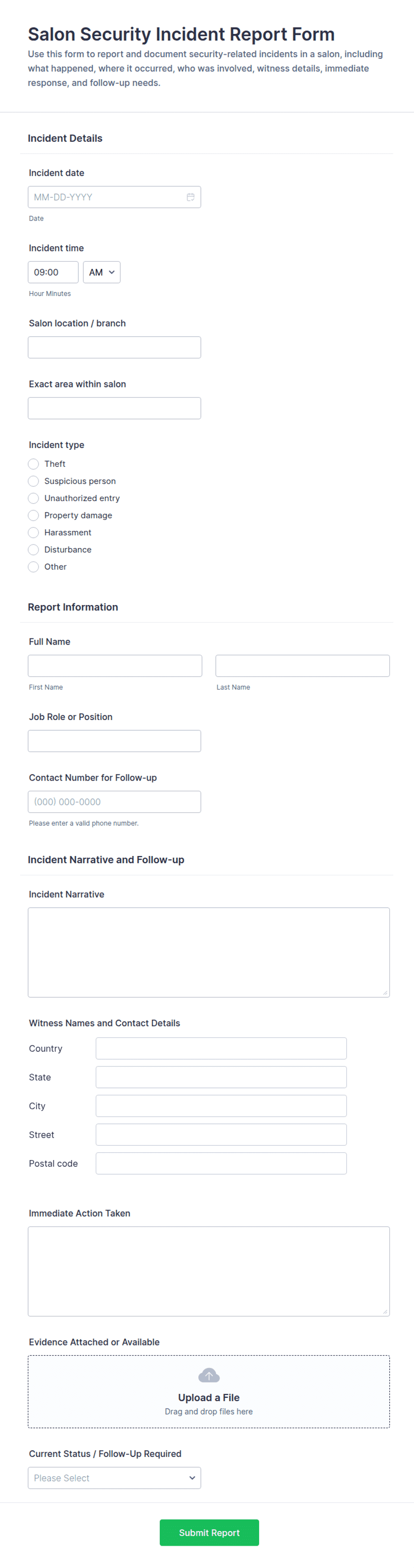 Salon Security Incident Report Form Template | Jotform