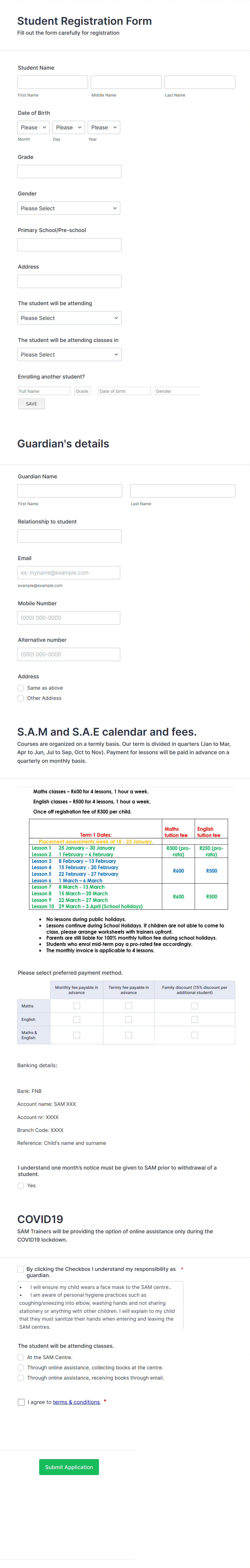SAM Math Student Registration 2021 Form Template | Jotform