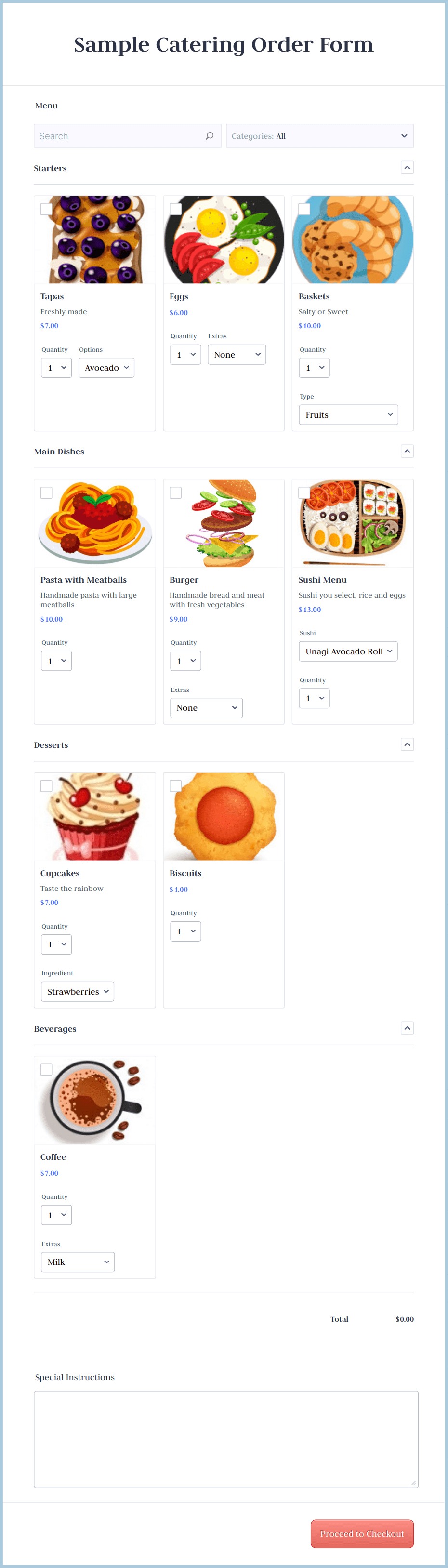 Sample Catering Order Form Template | Jotform